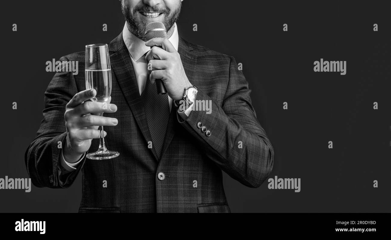 presenter celebrate event and cheering, copy space. presenter cheering ...