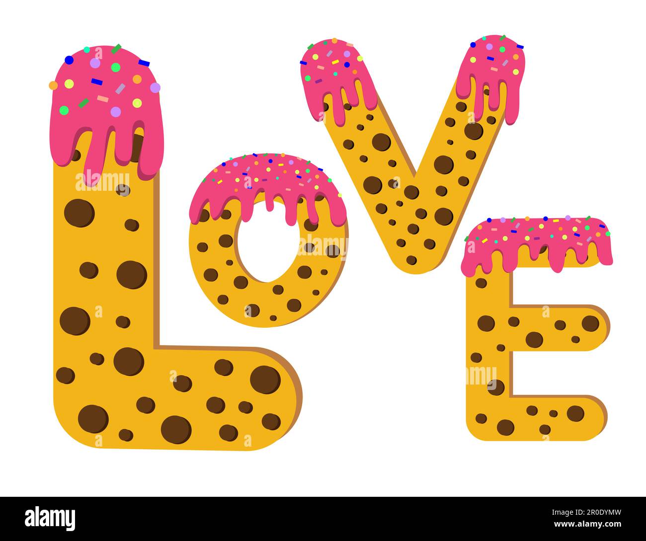The word Love is lined with letters in the form of a cookie Stock ...