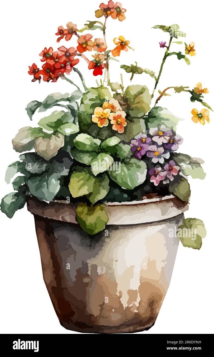 Watercolor Painting Flower Pot