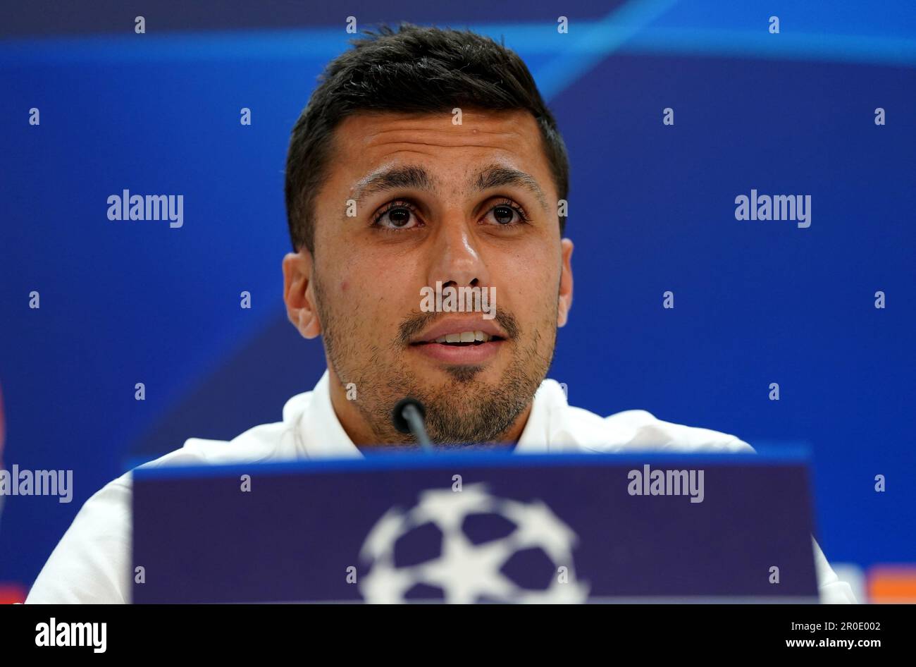 Manchester City's Rodri during a press conference at the Santiago ...