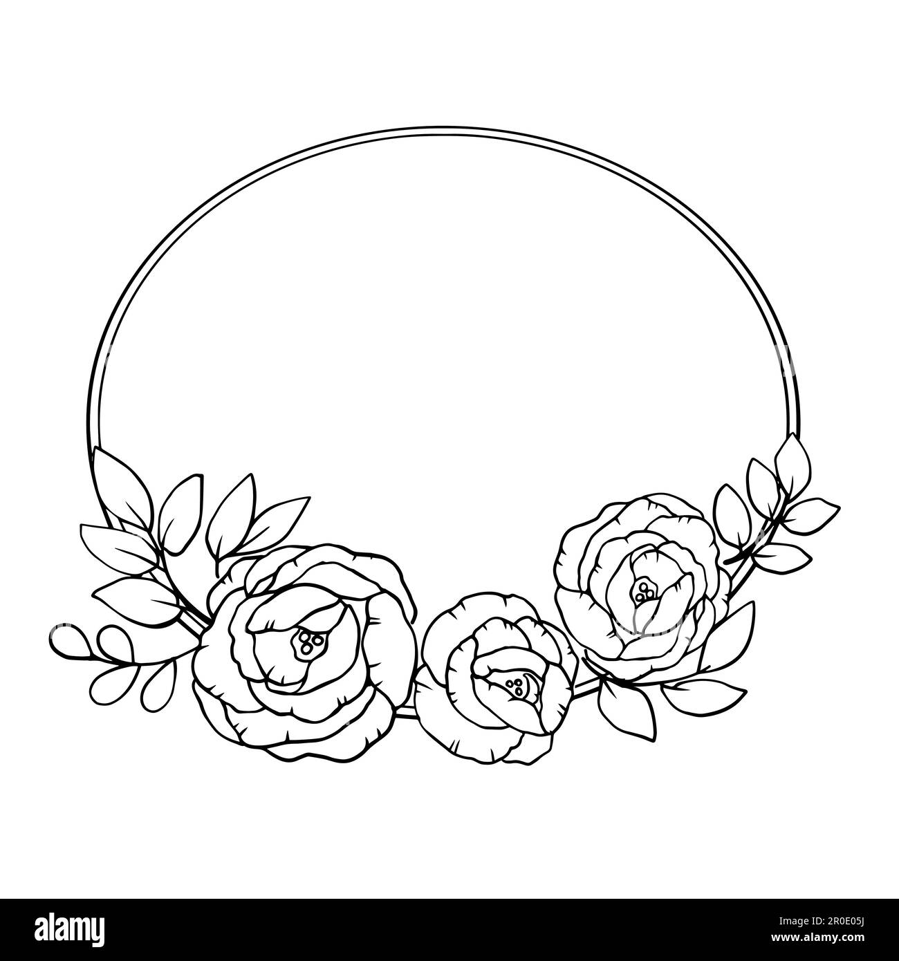 Vector graphics. Linear freehand drawing of a frame of roses. From the ...