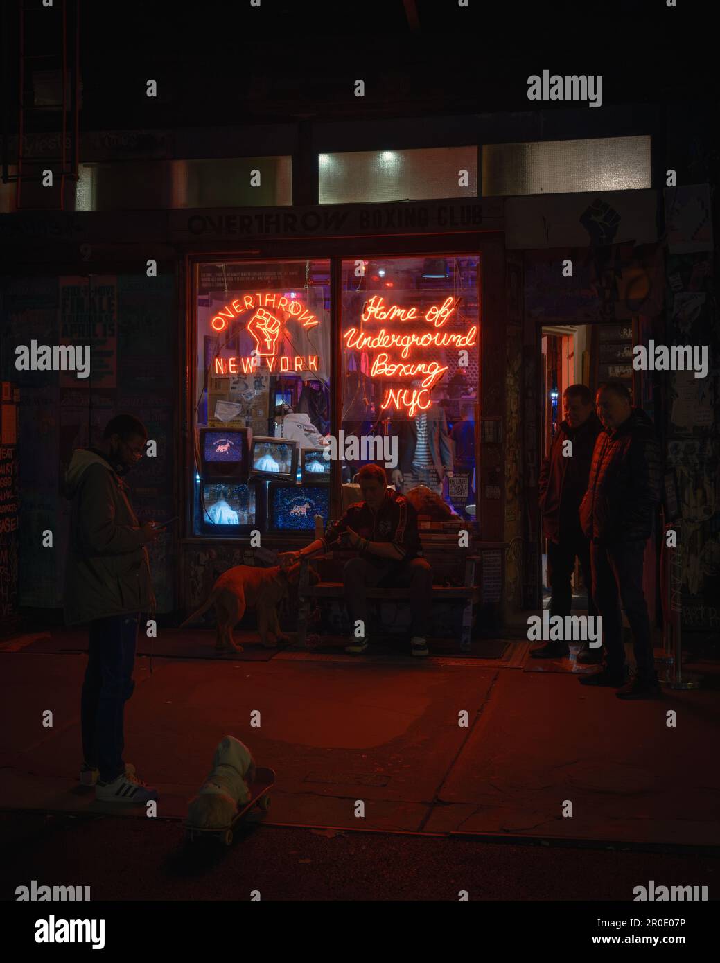 Overthrow Boxing Club neon signs at night, Manhattan, New York Stock ...