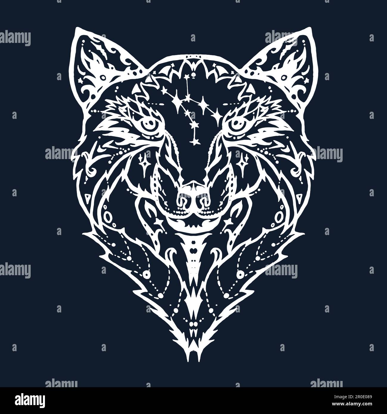Illustration of isolated detailed wild wolf head in vintage and aztec ...