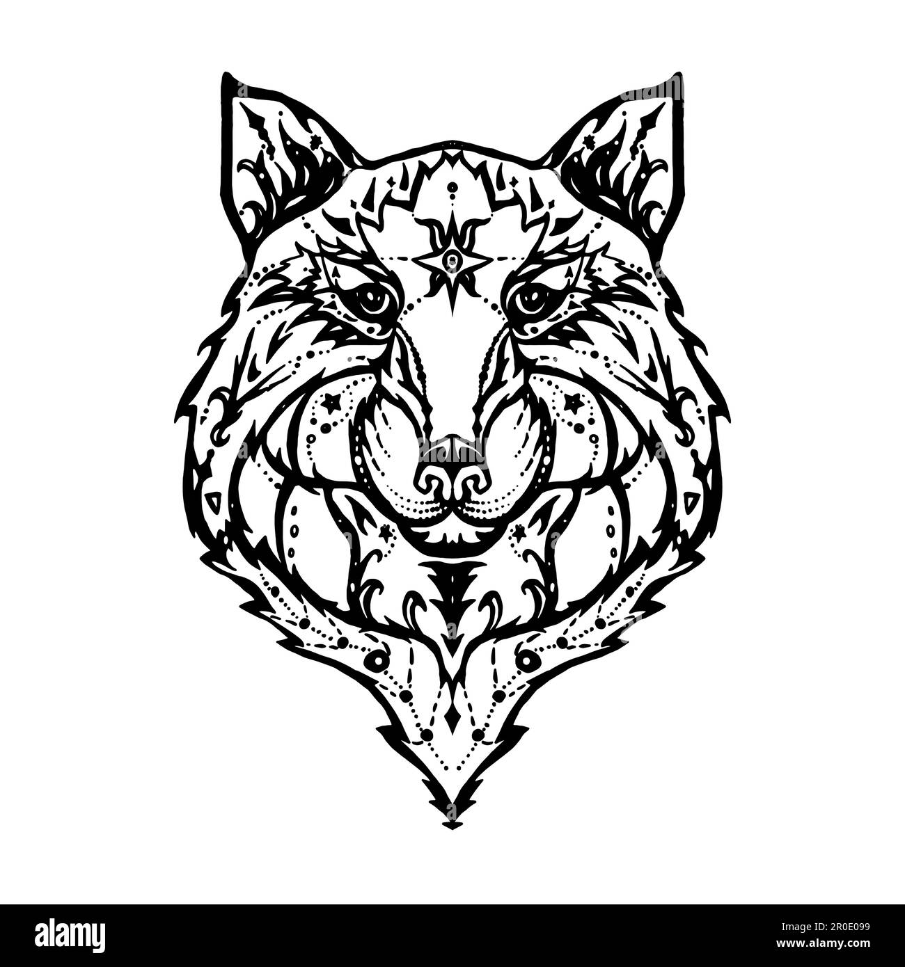Illustration of isolated detailed wild wolf head in vintage and aztec ...