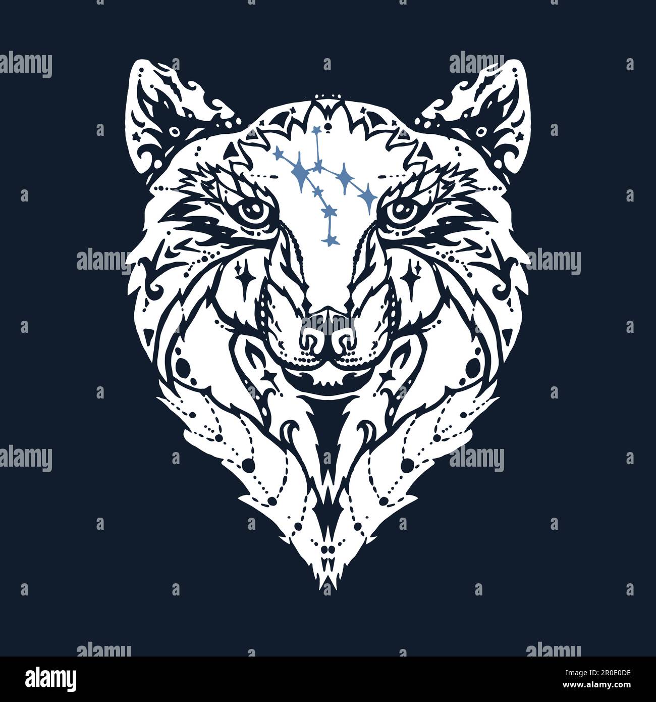 Illustration of isolated detailed wild wolf head in vintage and aztec ...