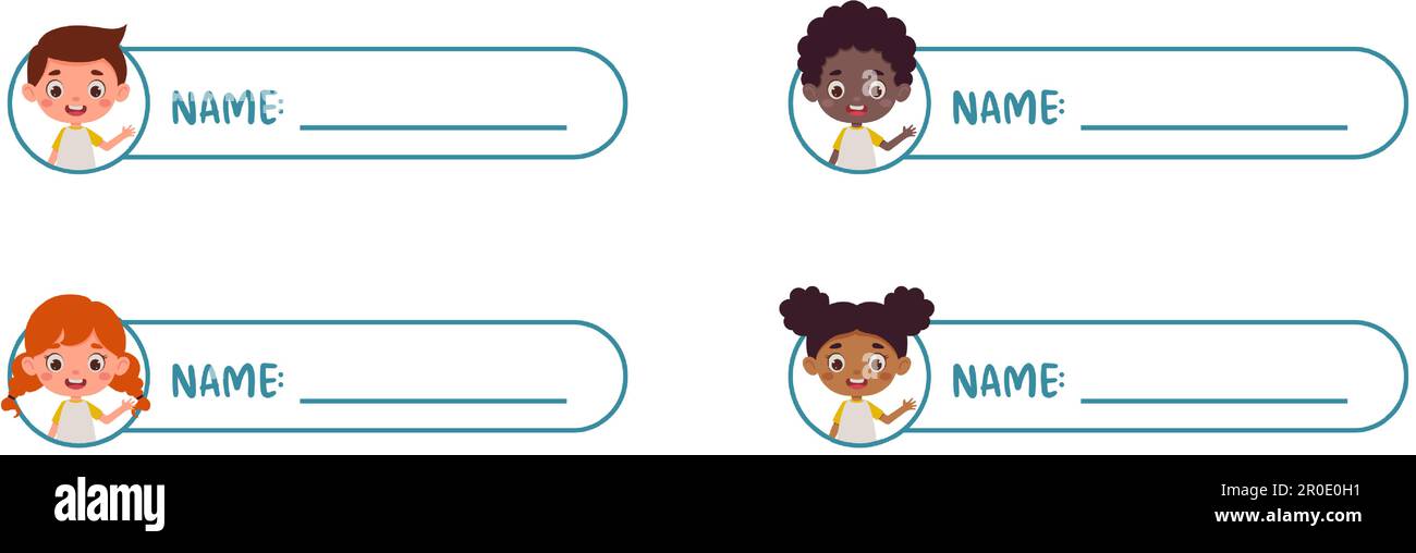 Sticky labels set for children name. Cute kid boy and girl name tags ...