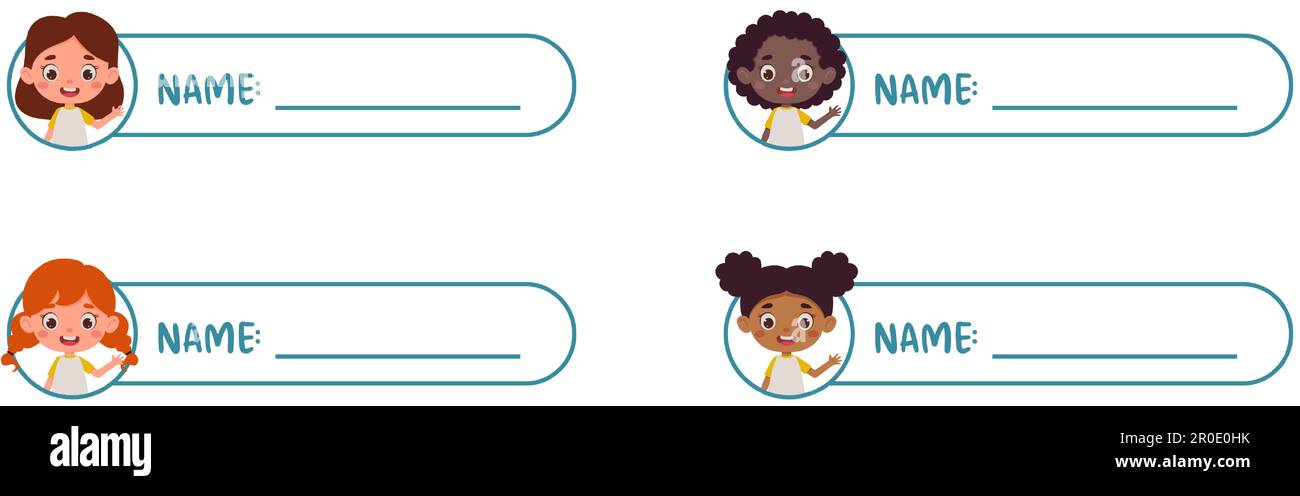 Sticky labels set for children name. Cute kid girl name tags for school ...