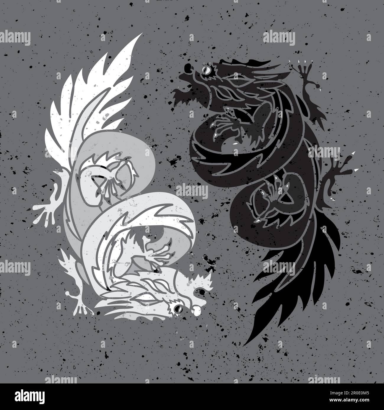 Isolated Chinese Dragon Oriental Feng Shui in symbol of the Yin Yang ...