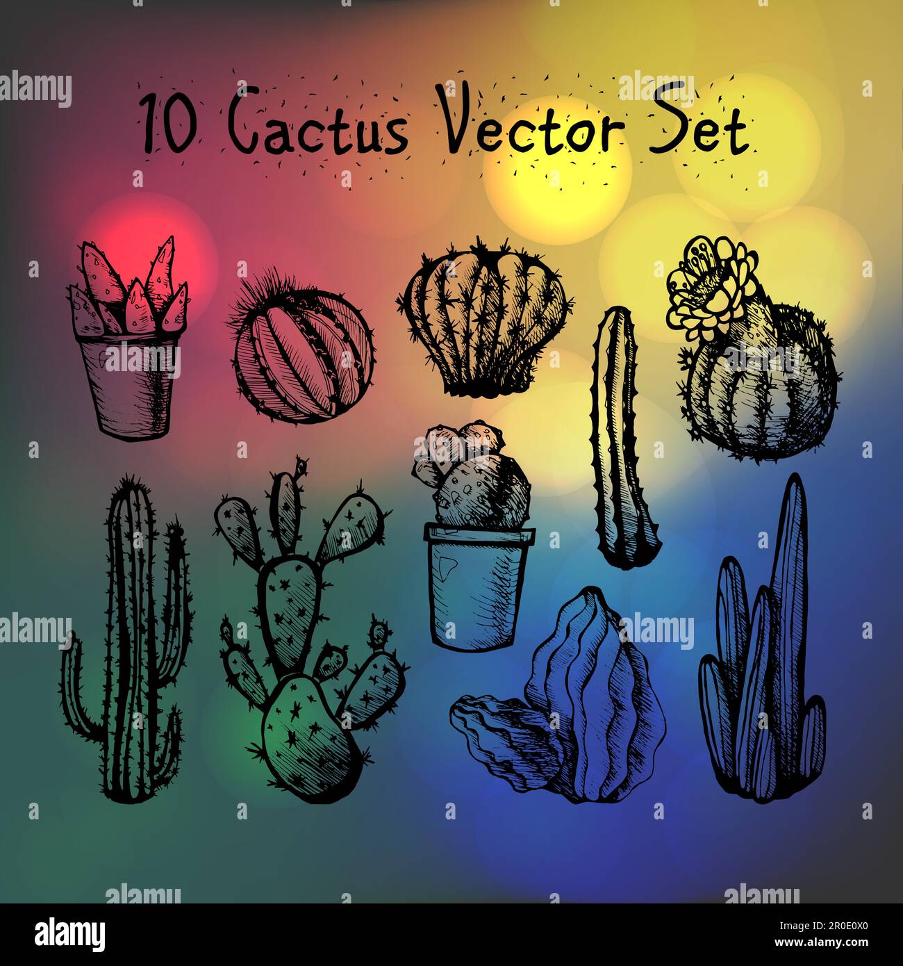 Hand Drawn Isolated Cactuses Set. Cactus in vintage style for textiles ...