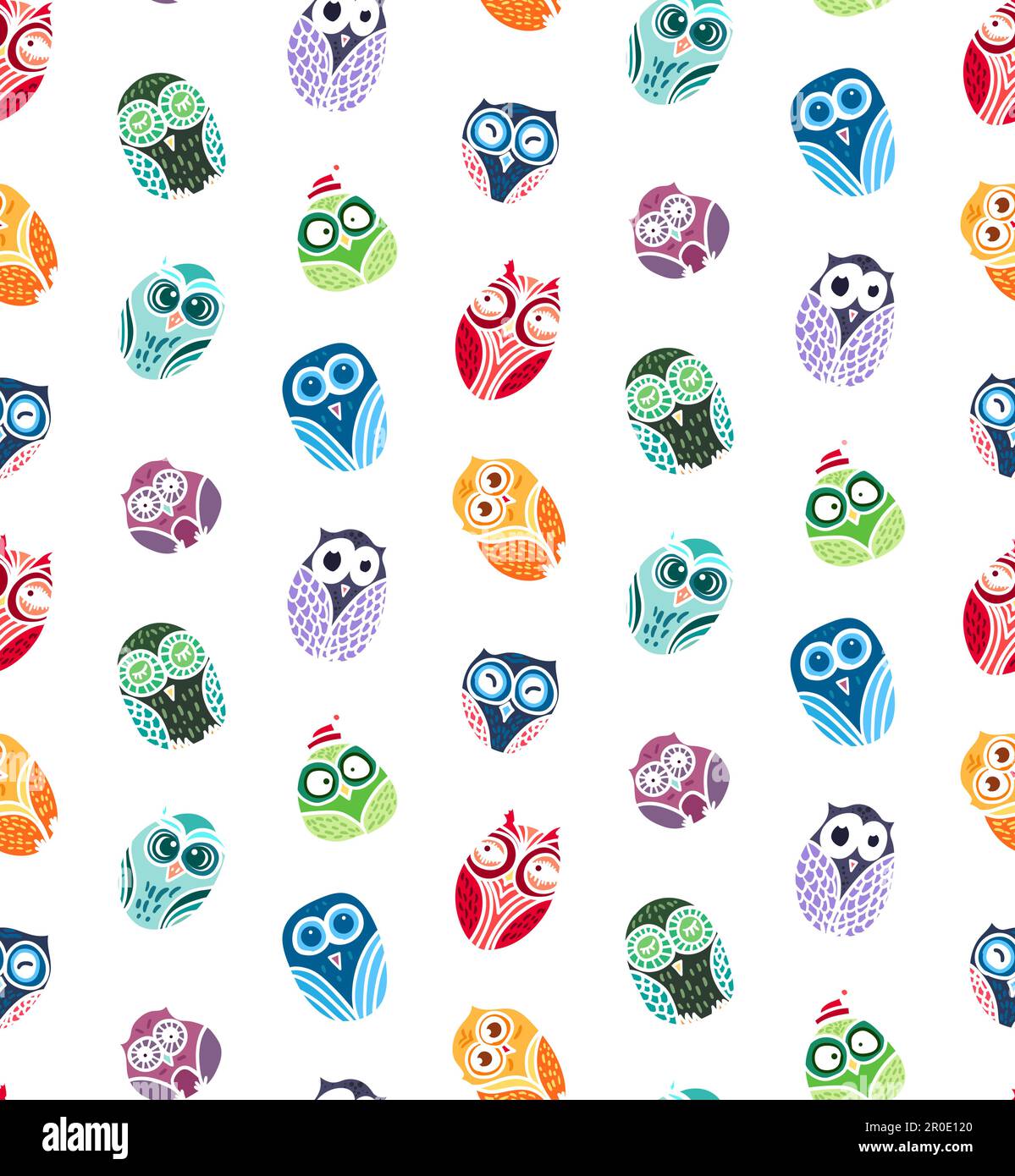Hand Drawn Funny Owl. Owls seamless pattern for print, fabric, wrap and ...