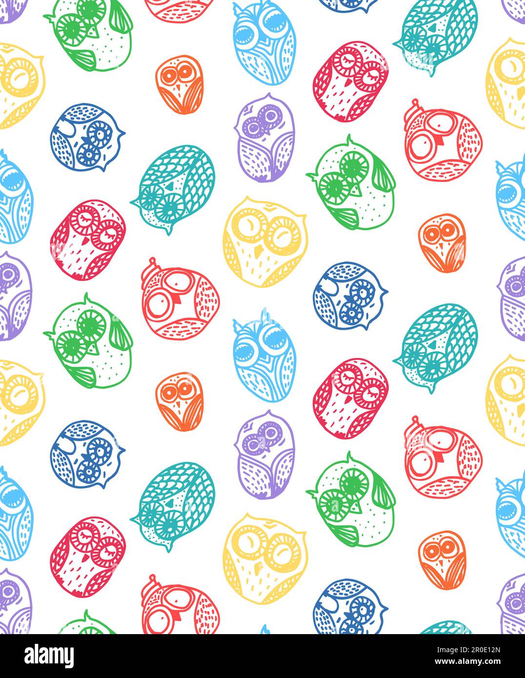 Hand Drawn Funny Owl. Owls seamless pattern for print, fabric, wrap ...