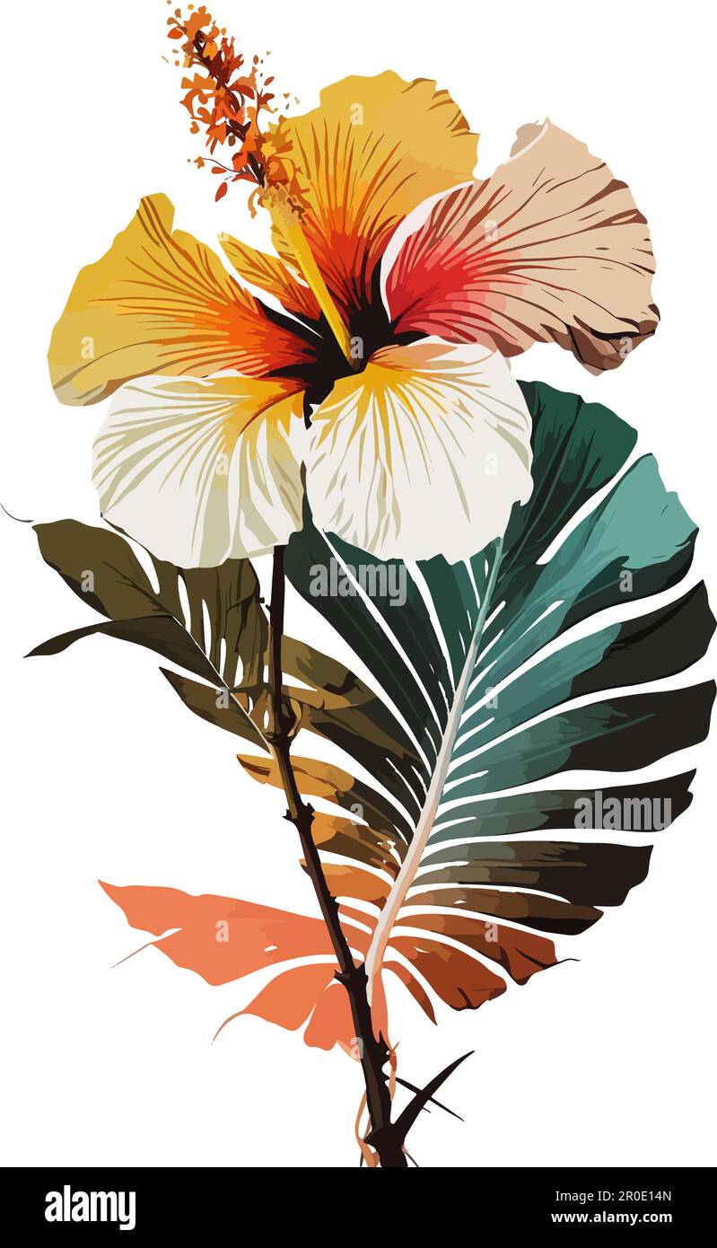 2d flat single tropical flower white background no shadow illustration ...
