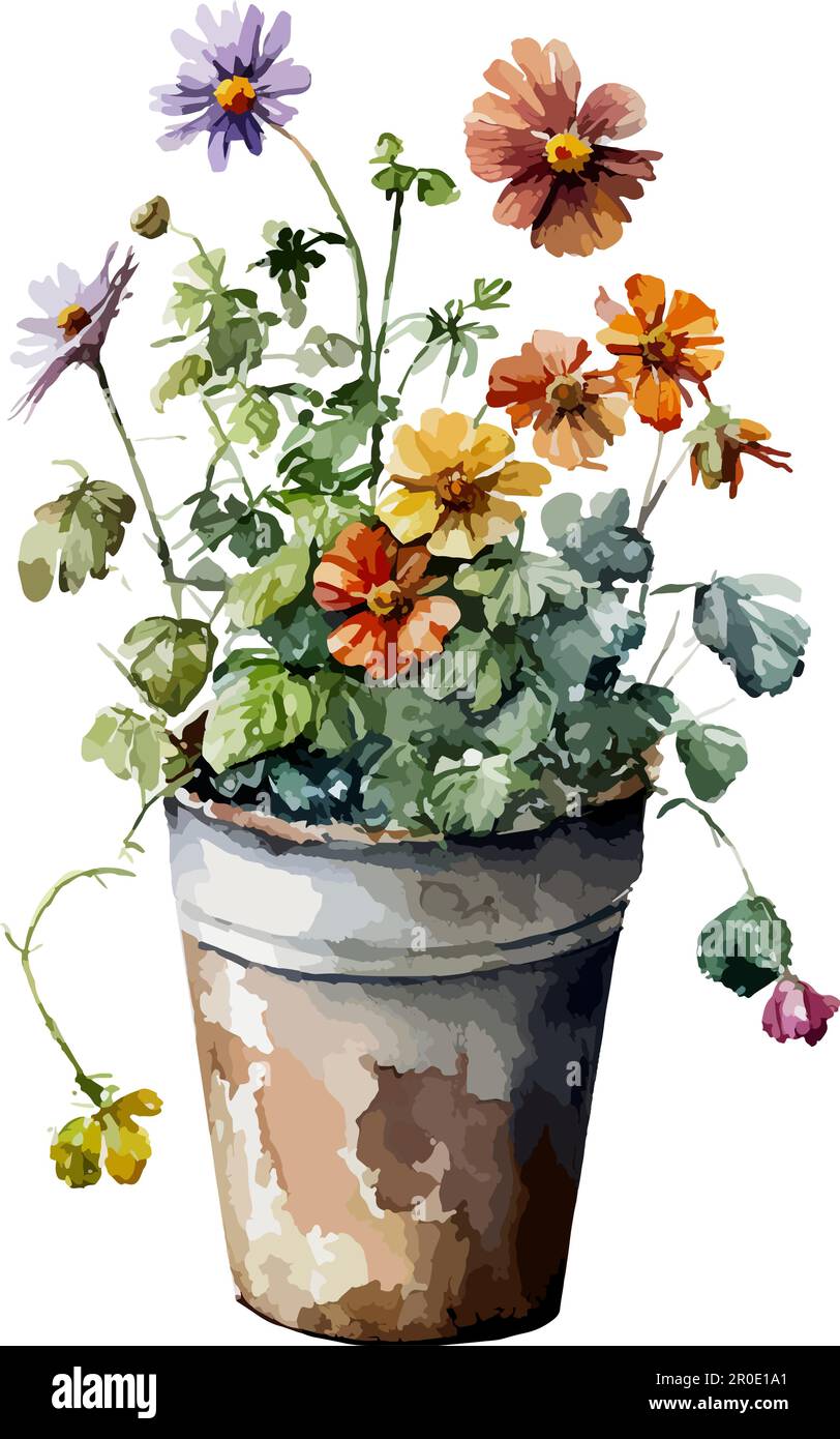 Watercolor Painting Flower Pot