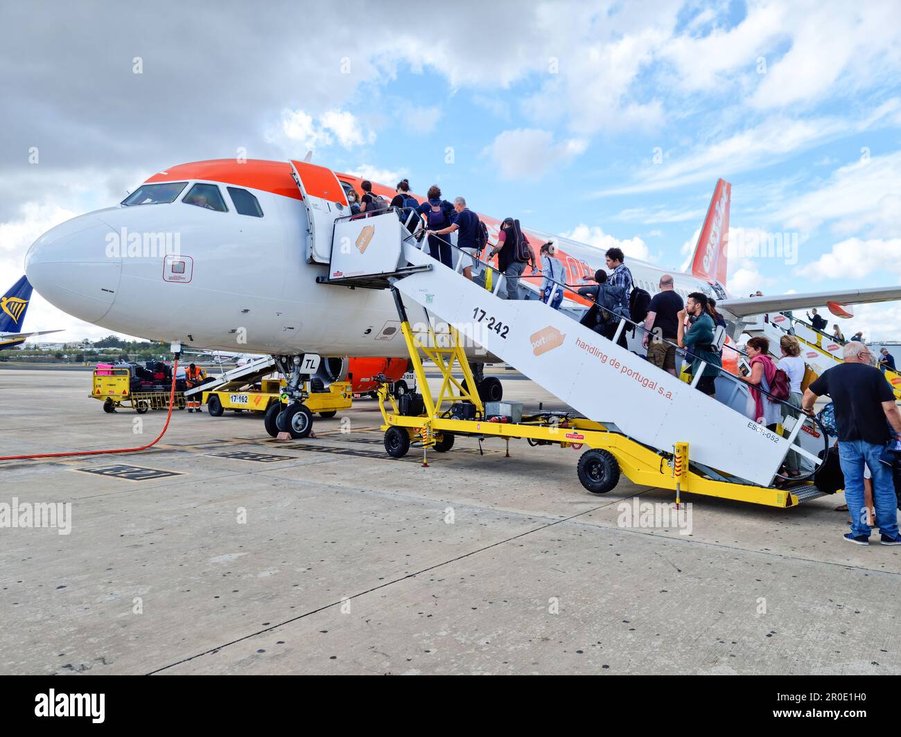 Lisbon, Portugal - September 2022: Passengers boarding an Easyjet ...
