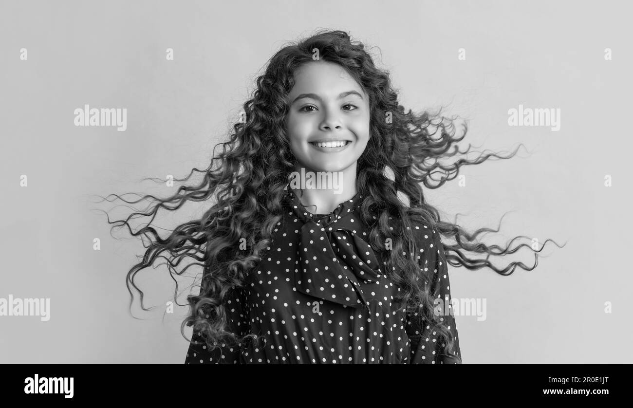 Happy kid girl curly Black and White Stock Photos & Images - Alamy