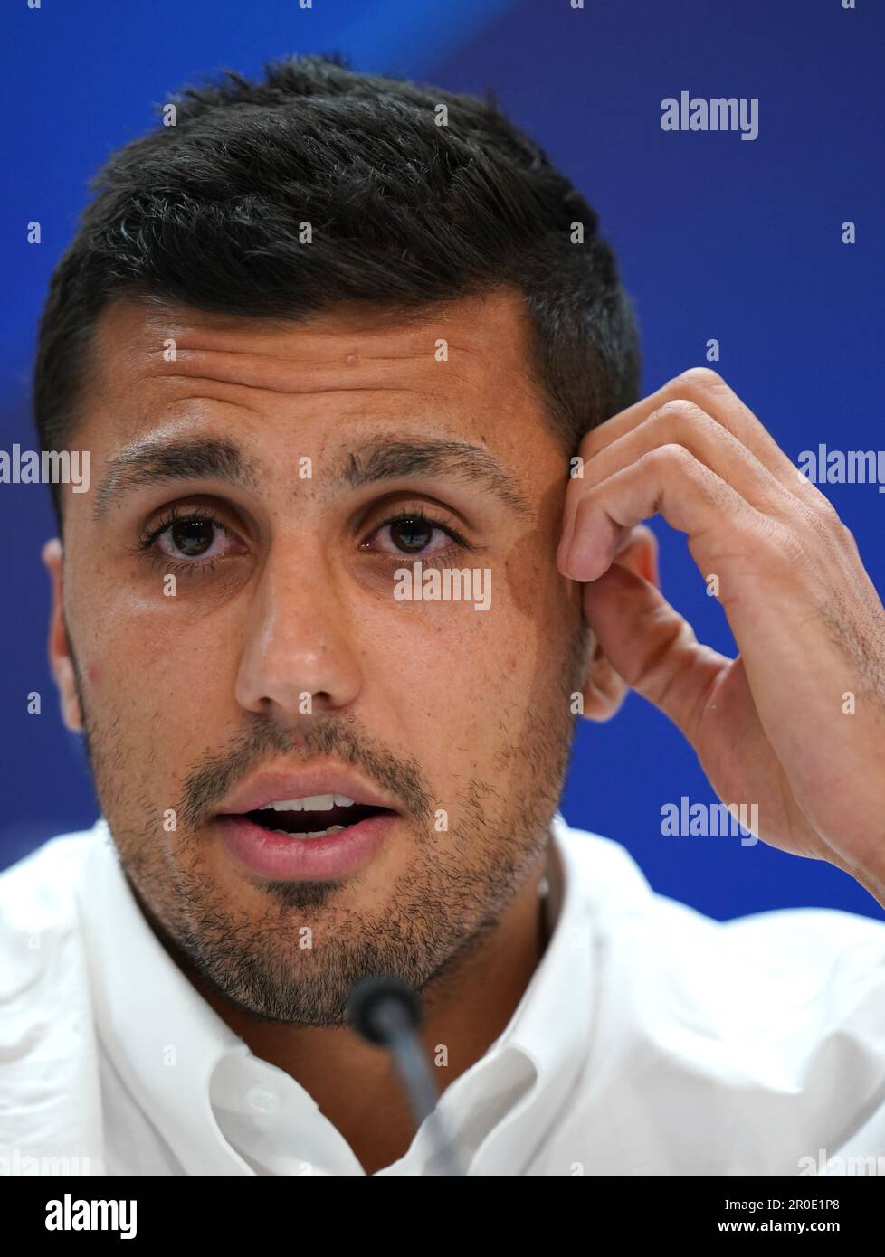 Manchester City's Rodri during a press conference at the Santiago ...