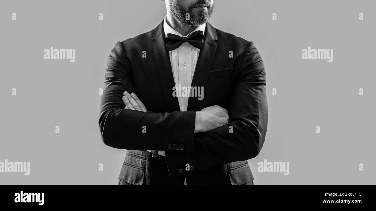 formal tuxedo man in studio. cropped photo of man wearing formal tuxedo ...