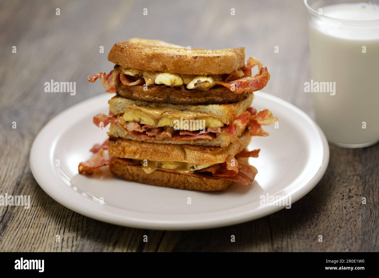 Toast with peanut butter, banana, and bacon. The Elvis sandwich Stock ...