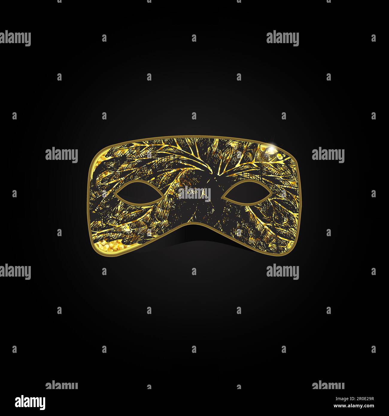 Magic gold mask with black floral pattern on black background, golden ...