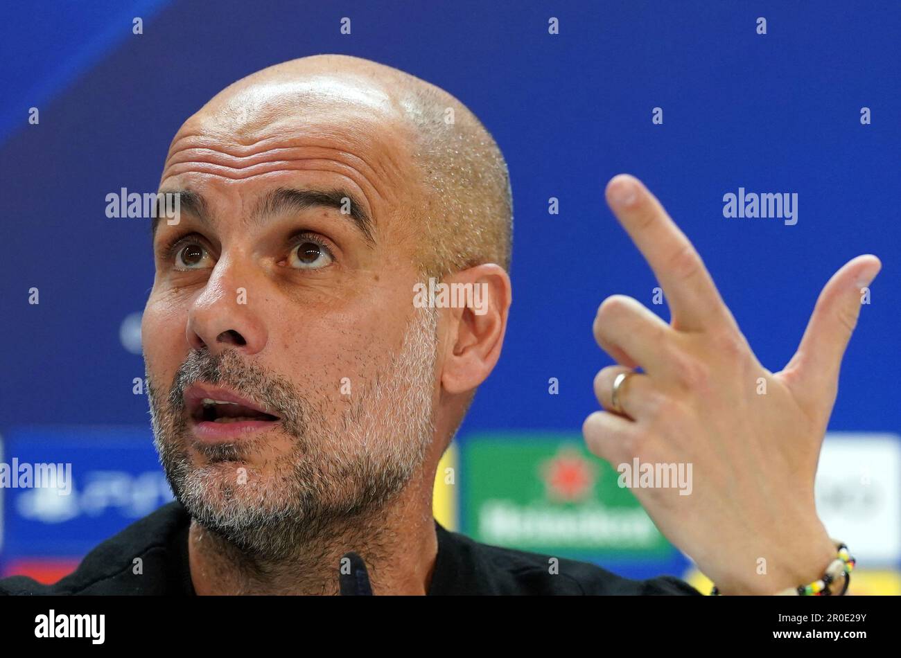 Manchester City manager Pep Guardiola during a press conference at the ...