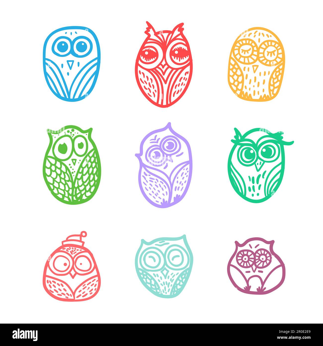 Hand Drawn Funny Owl. Owls set for print, fabric, wrap and illustration ...