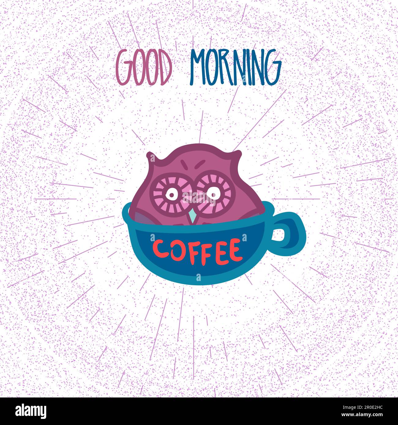 Hand Drawn Funny Owl with Cup of Coffee. Owl with Good Morning poster ...