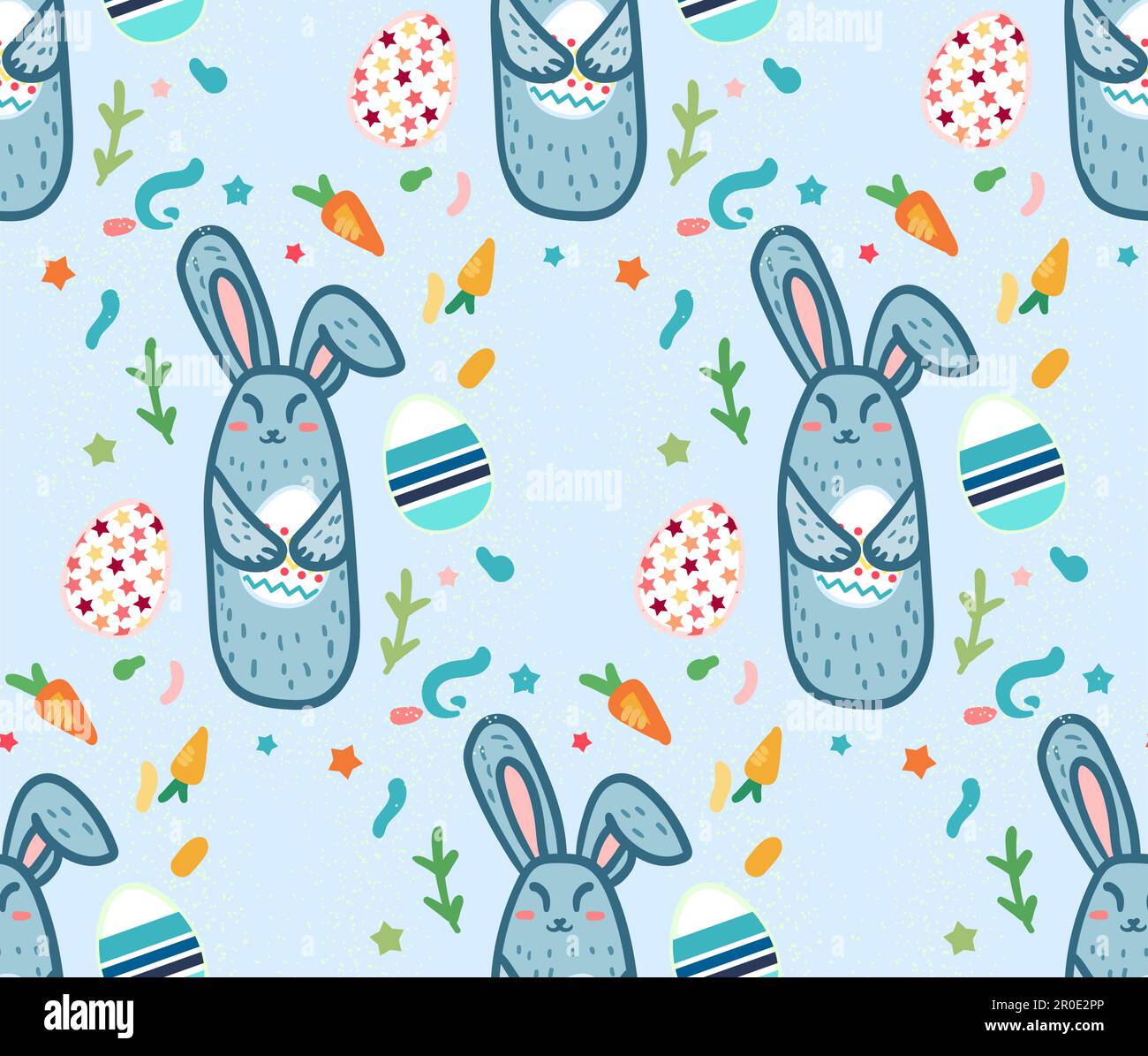 Happy Easter Seamless Pattern with cute rabbit and eggs. Template for print, fabric, wrapping ...