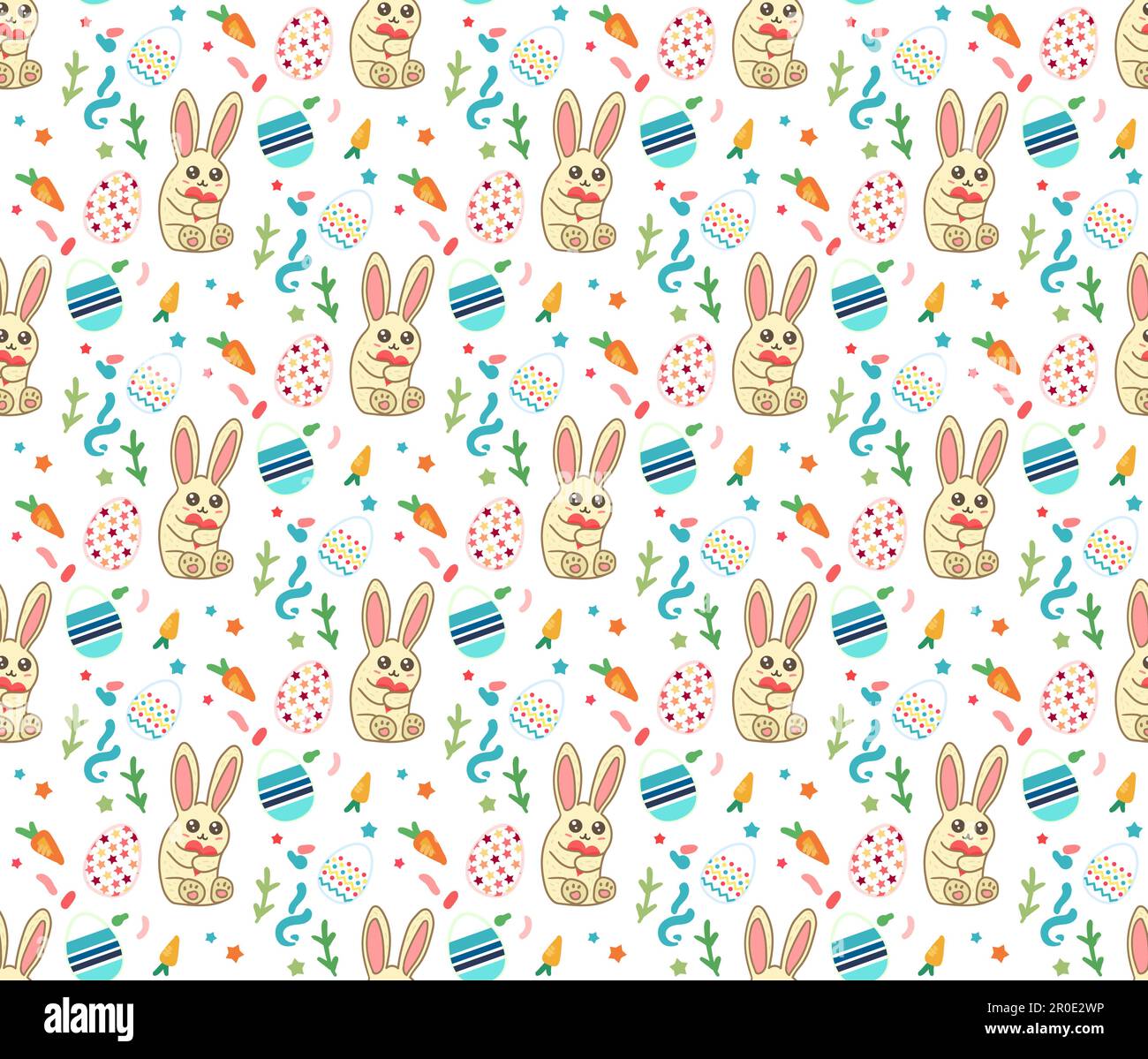 Happy Easter Seamless Pattern with cute rabbit and eggs. Template for print, fabric, wrapping ...