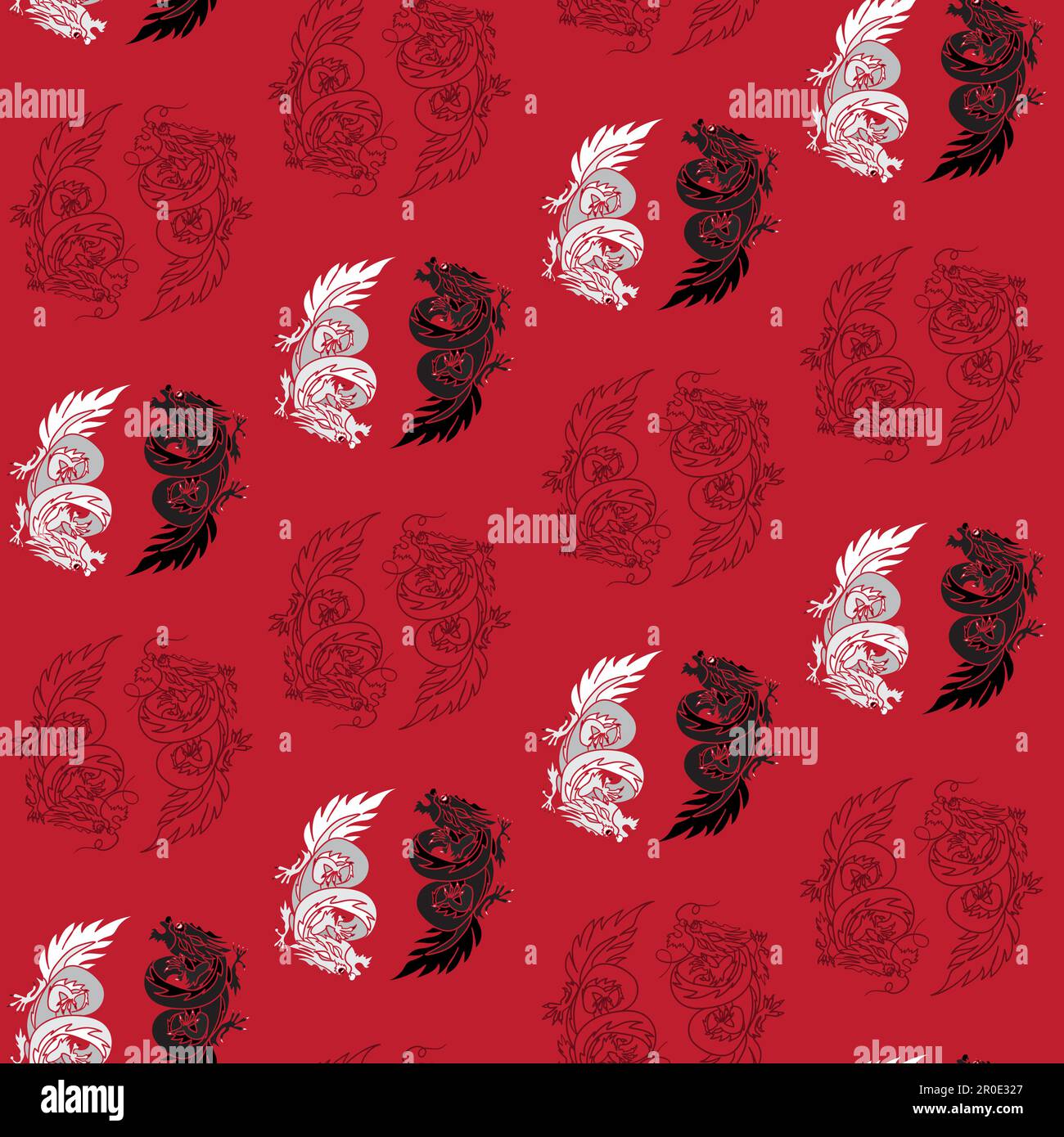 Chinese Dragon Oriental Feng Shui in symbol of the Yin Yang. Seamless ...