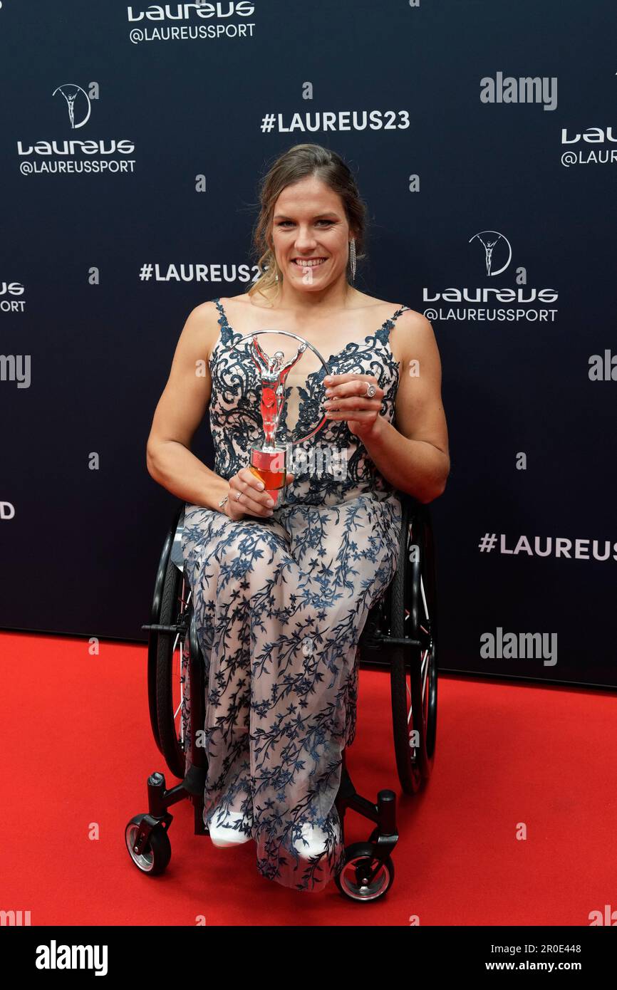Catherine Debrunner from Switzerland poses after she was presented the ...