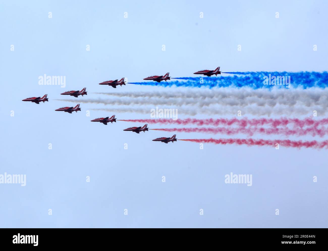 Red Arrows in formation - with Red, White and Blue smoke to celebrate ...