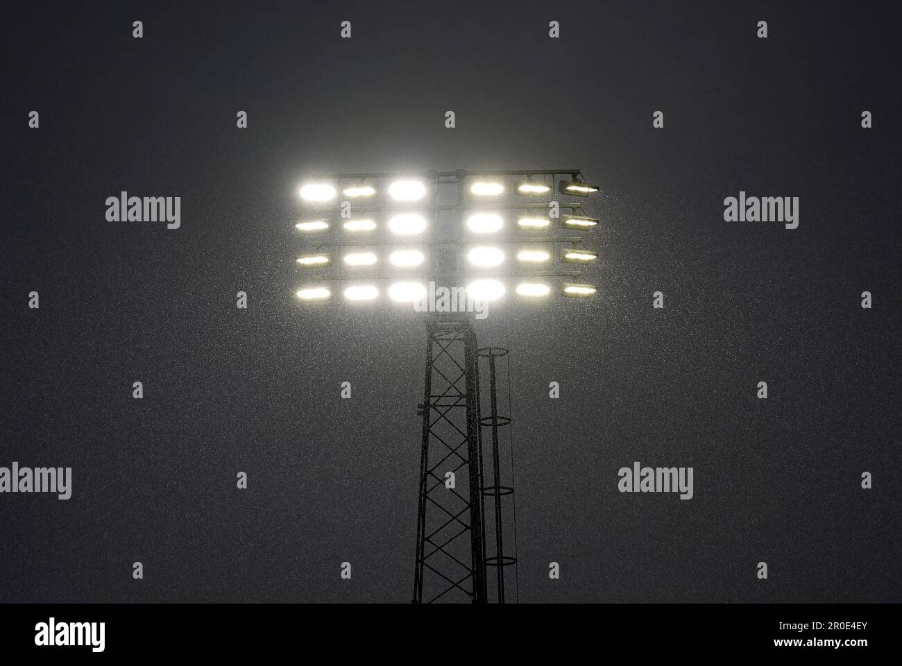 A general view of rain falling on the floodlights ahead of the Premier ...