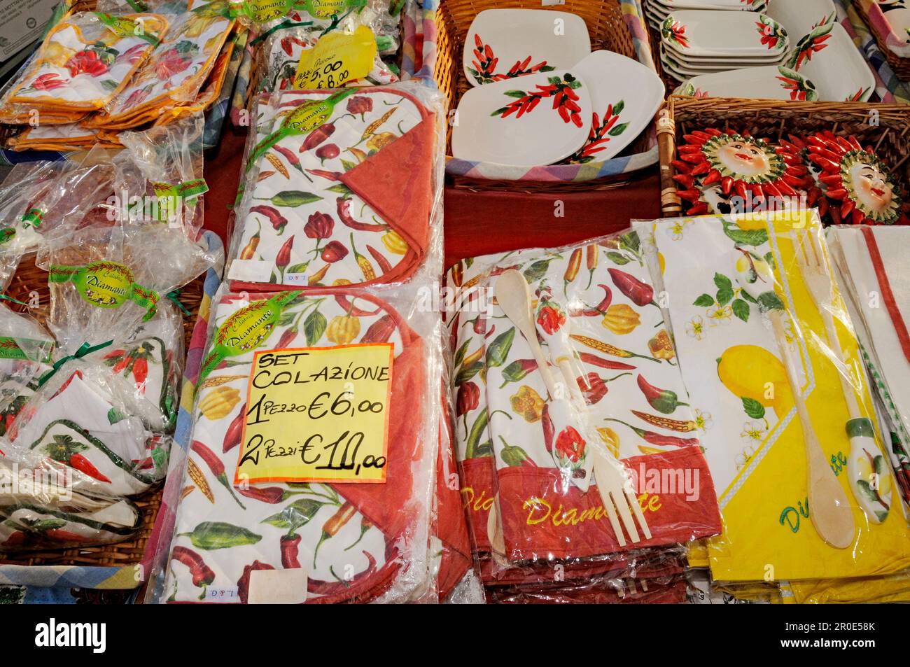 Cutlery for sale with price tags in Diamante, Calabria, Italy Stock ...