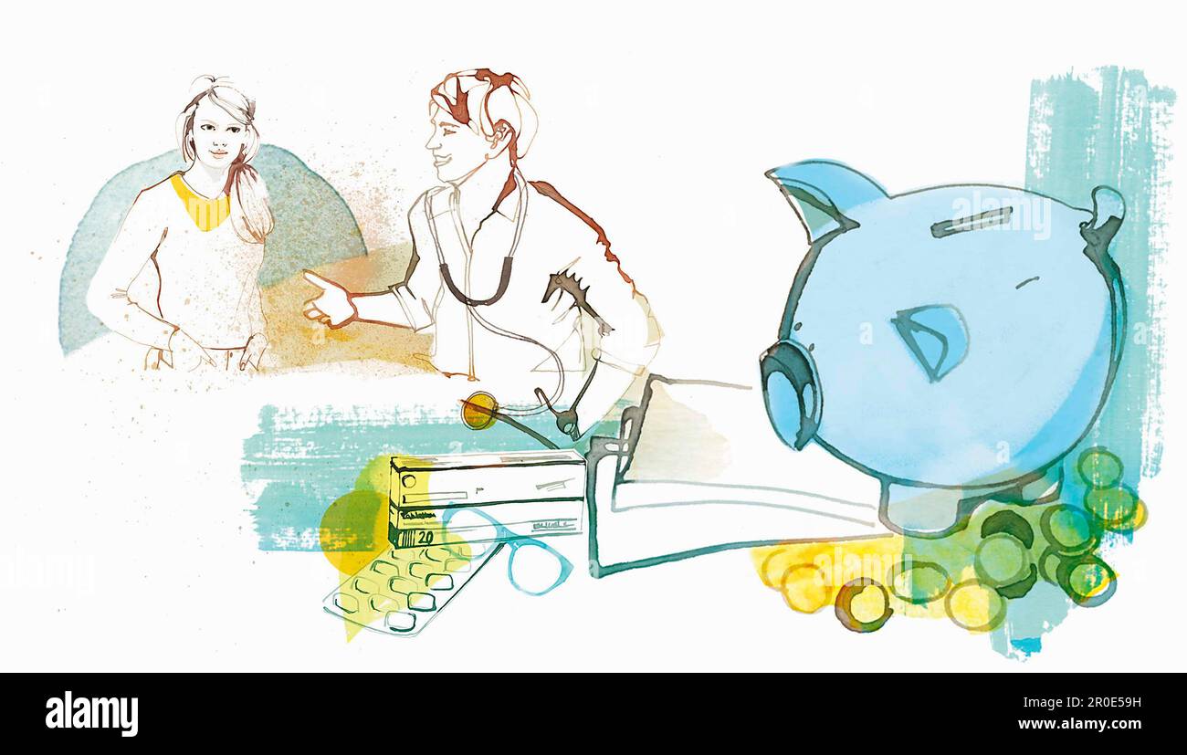 An illustration of paying for health insurance Stock Photo - Alamy