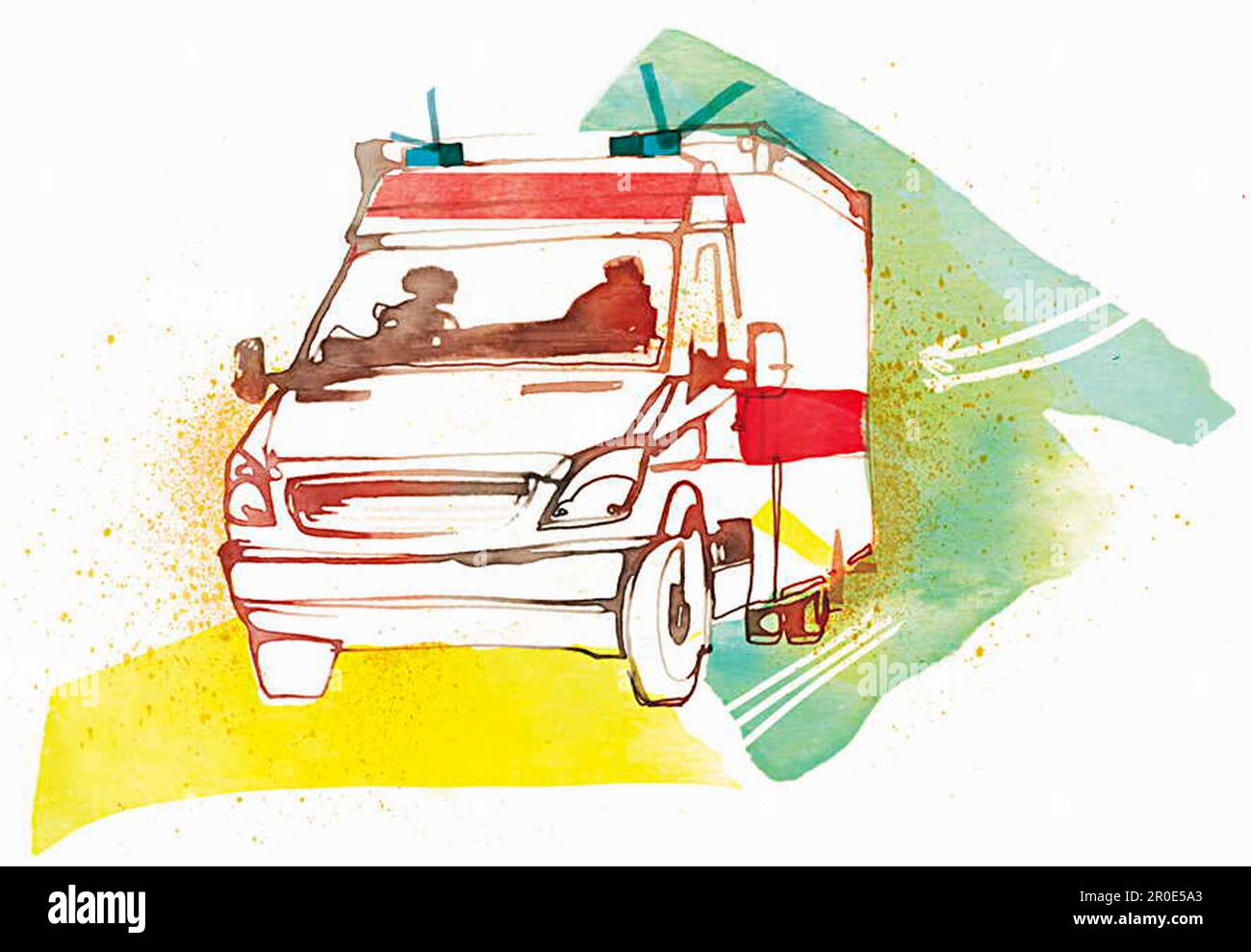 An ambulance attending an emergency (illustration Stock Photo - Alamy