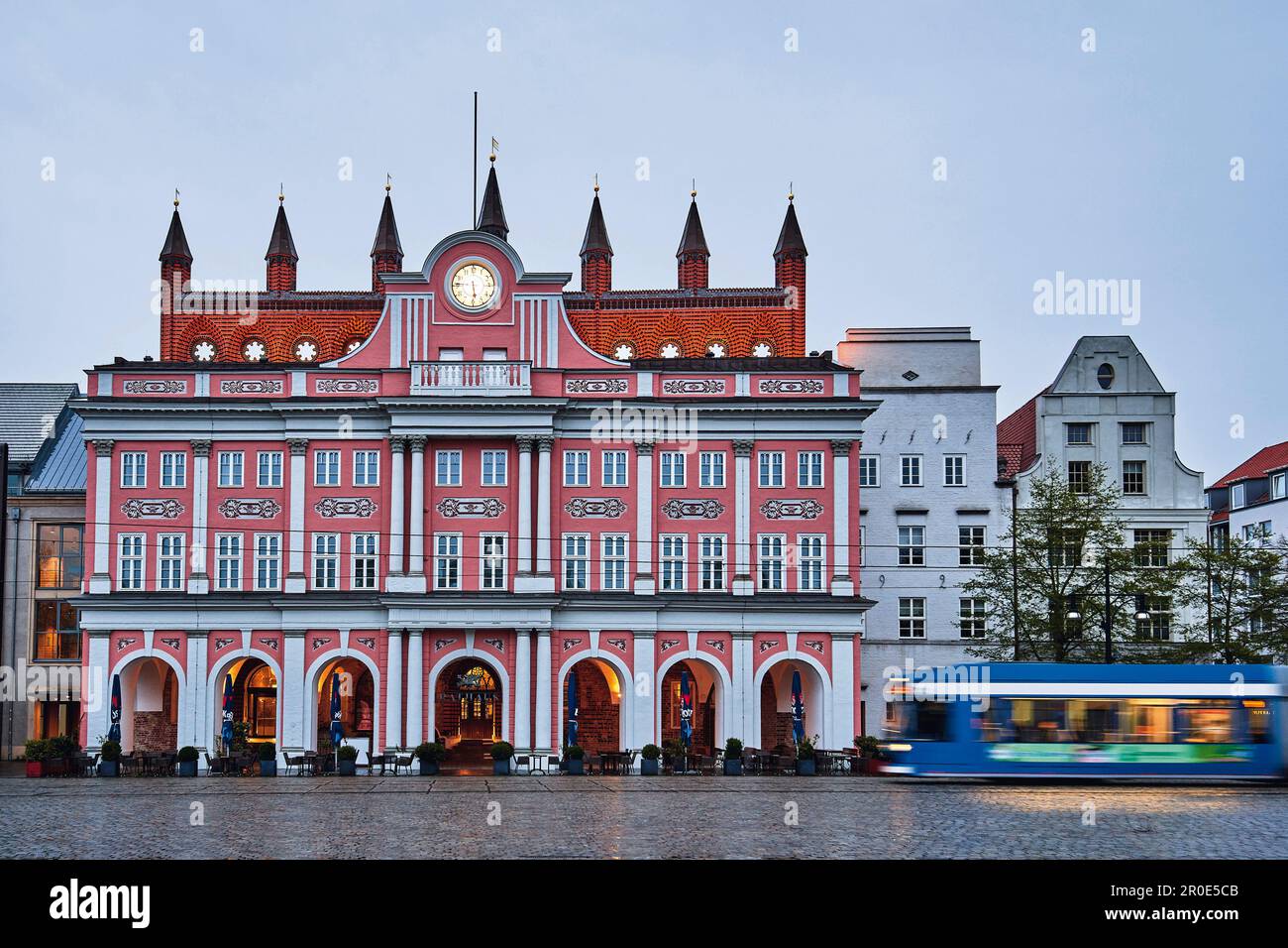 Rostock town hall with Gothic brick wall and baroque porch Stock Photo ...
