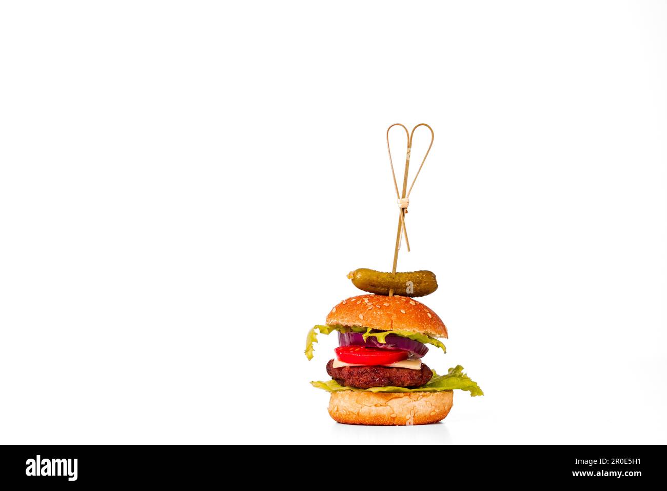 Single small vegetarian hamburger, white background, copy space Stock ...