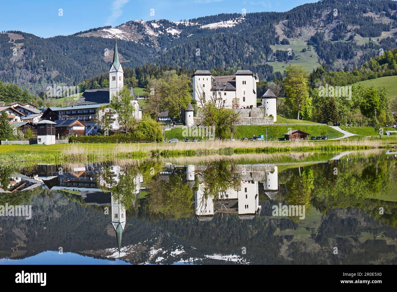 Church and castle at Goldegg am See, Pongau, Salzburger Land, Austria ...