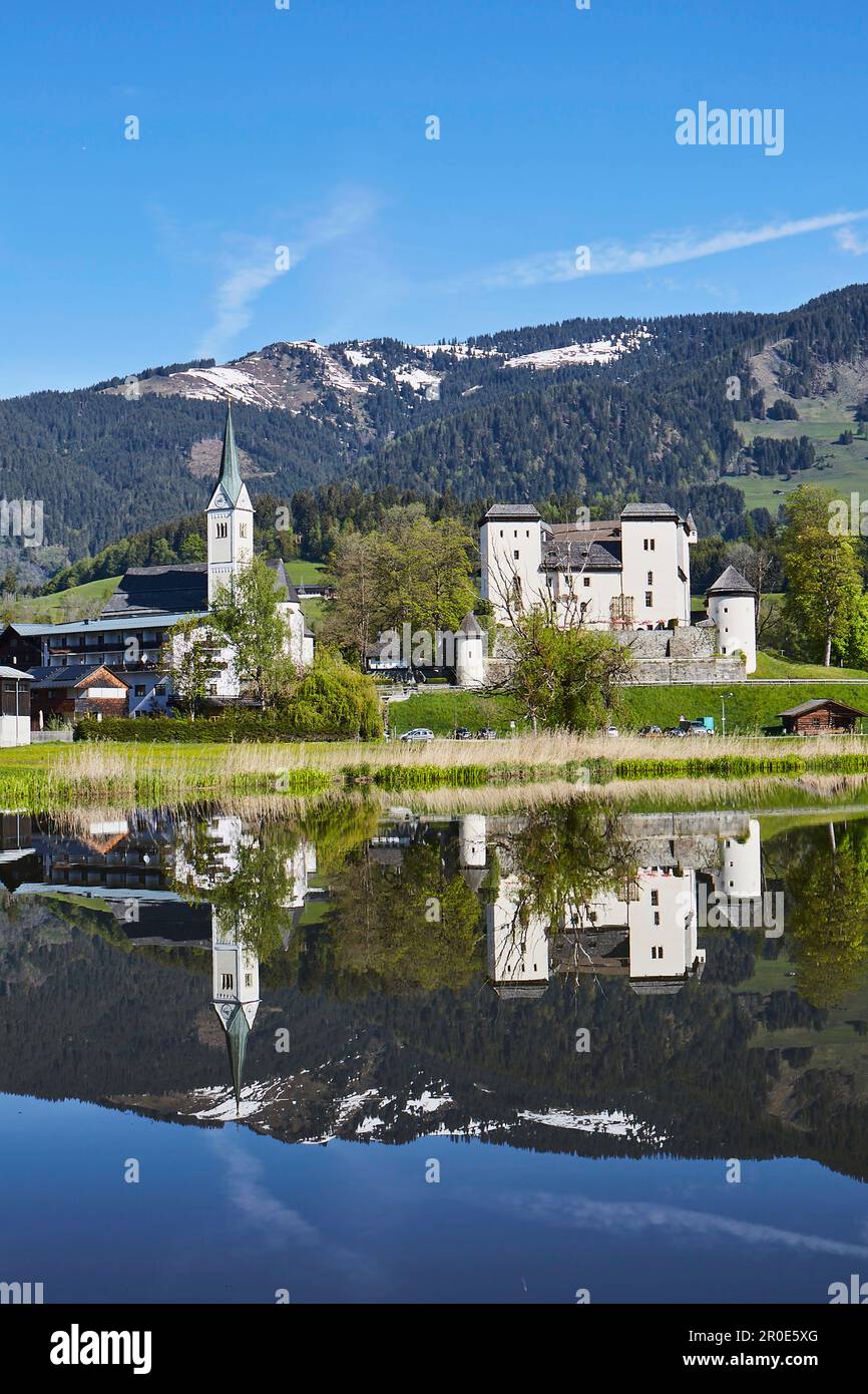 Church and castle at Goldegg am See, Pongau, Salzburger Land, Austria ...