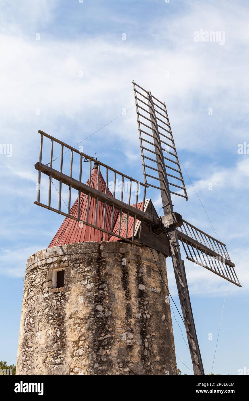 Provence region, France. Fontvieille old mill, made of stone and wood ...