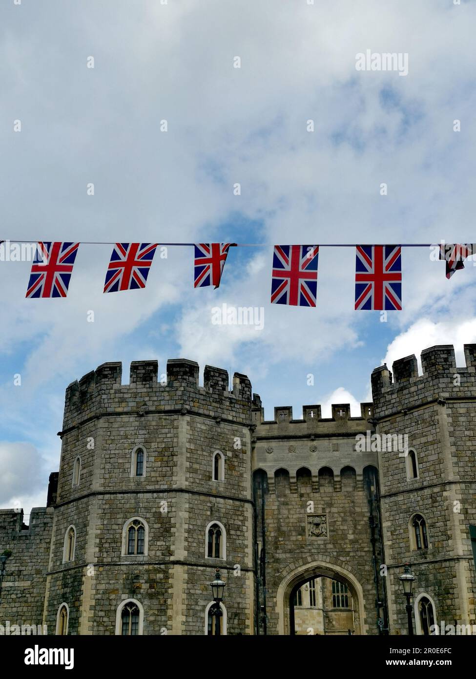 5 May 2023 - Windsor UK: Union Jack Coronation bunting outside Windsor ...