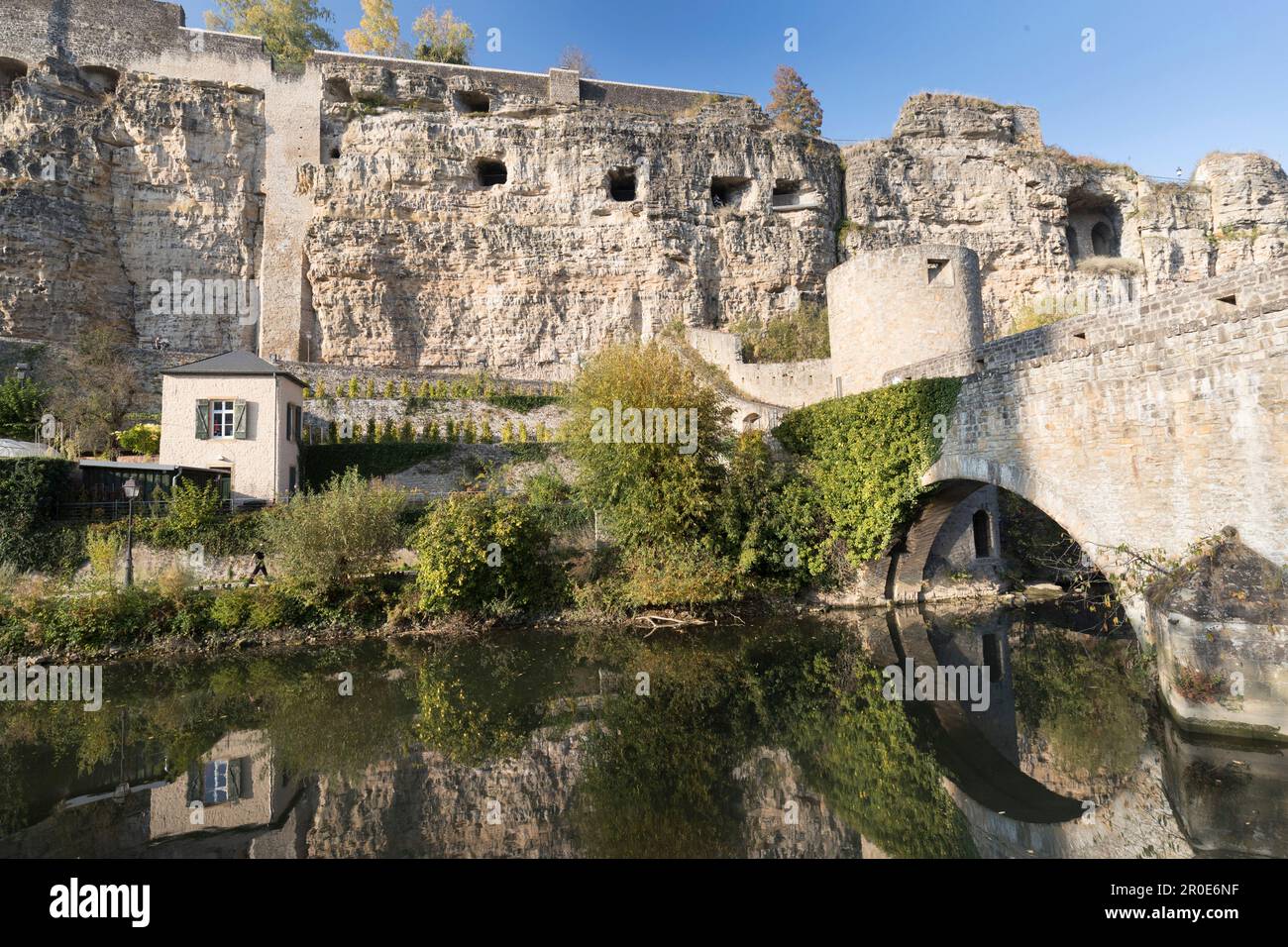 The Alzette river with the casemates (Casemates du Bock), Grund ...