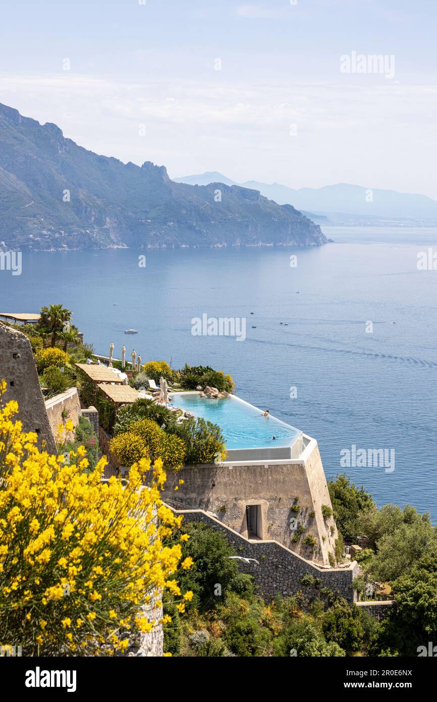 An infinity pool with a panoramic view over the gulf of Salerno, Italy ...