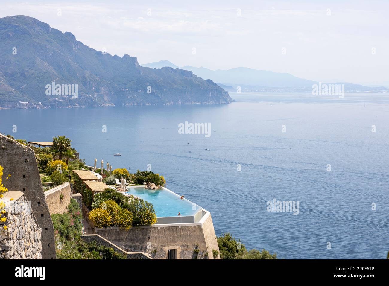 An infinity pool with a panoramic view over the gulf of Salerno, Italy ...