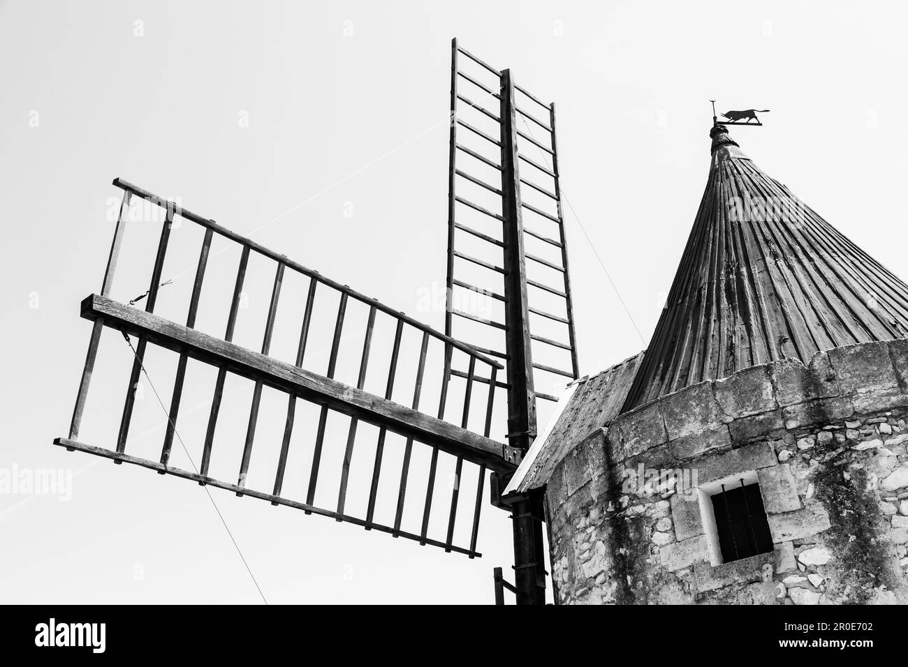 Provence region, France. Fontvieille old mill, made of stone and wood ...