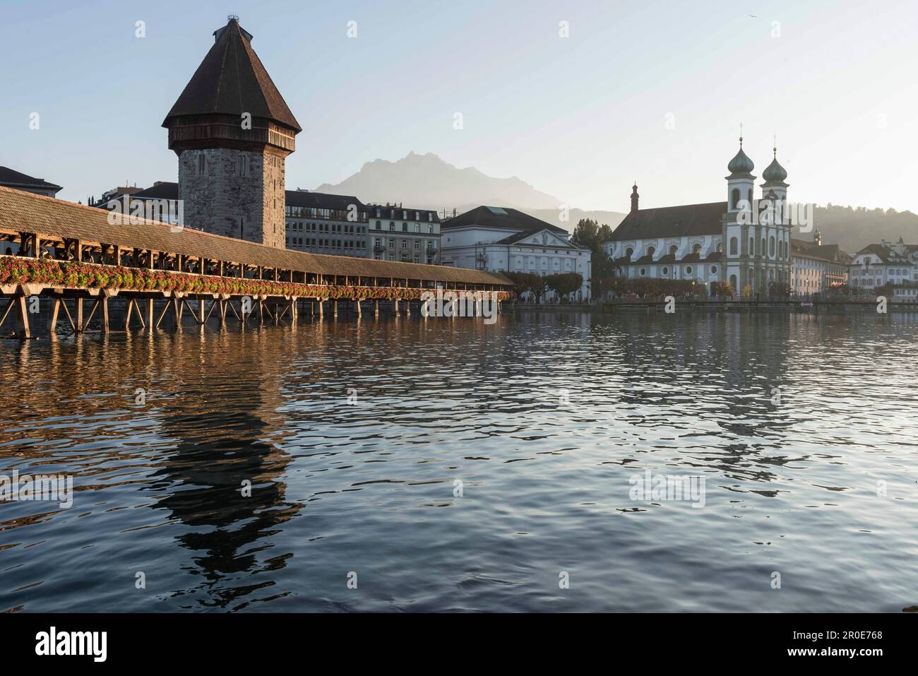 The Kapellbrücke (Chapel Bridge) over the River Reuss with the water ...
