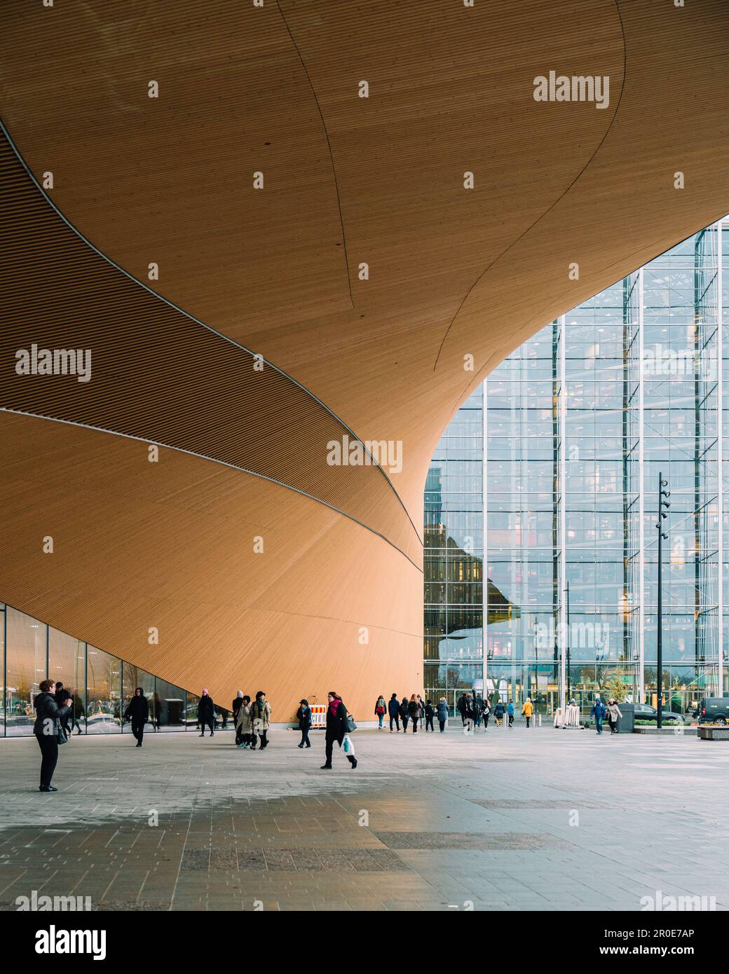 The wooden facade of the Oodi Central Library, Helsinki, Finland Stock ...