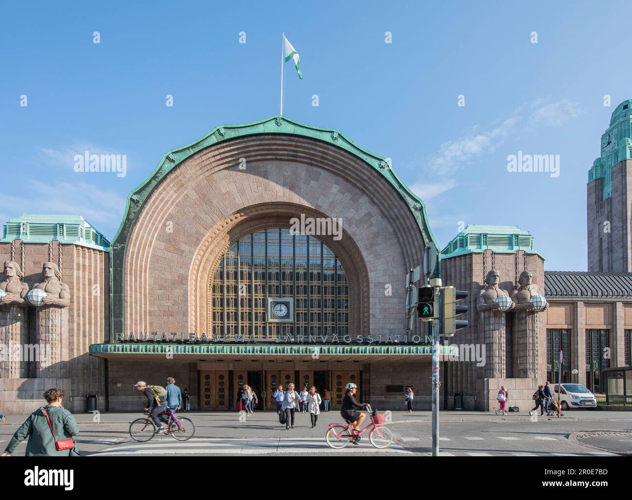 The art nouveau facade of Helsinki Central Station featuring element ...