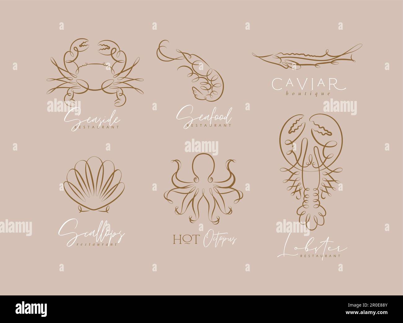 Filigree swirl sea and ocean creatures crab, shrimp, sturgeon, shell ...