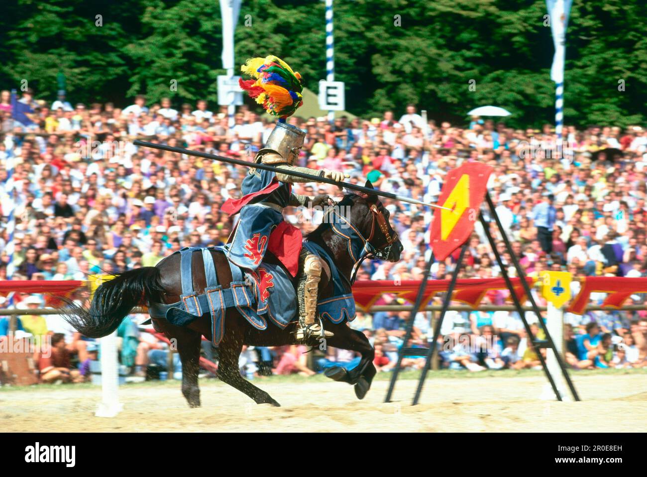 Knight throwing lance in target, Kaltenberger Ritterspiele, Upper ...